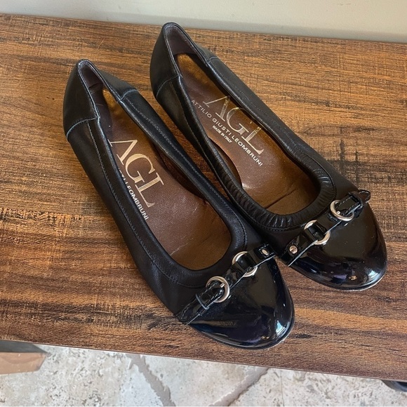 Agl | Shoes | Agl Cap Toe Ballet Flatblackblack Patent Leather | Poshmark